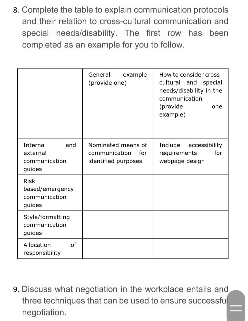 8. Complete the table to explain communication | Chegg.com