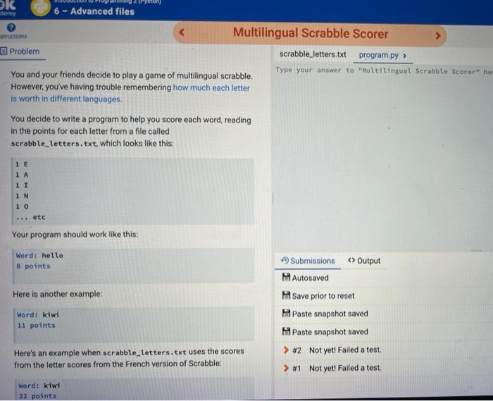 Solved Multilingual Scrabble Scorer em scrabble Jetters.txt | Chegg.com