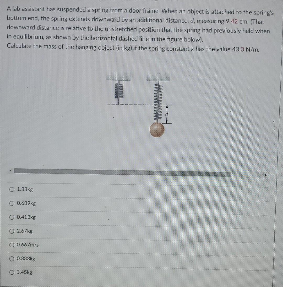 Solved A lab assistant has suspended a spring from a door | Chegg.com