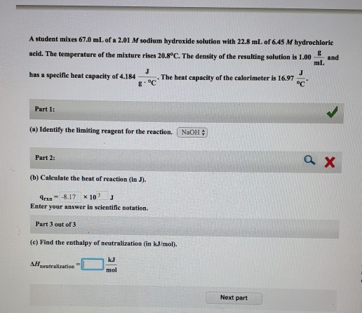 Solved A student mixes 67.0 mL of a 2.01 M sodium hydroxide | Chegg.com