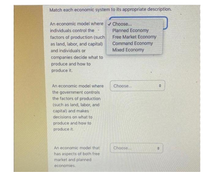 Solved Match each economic system to its appropriate | Chegg.com
