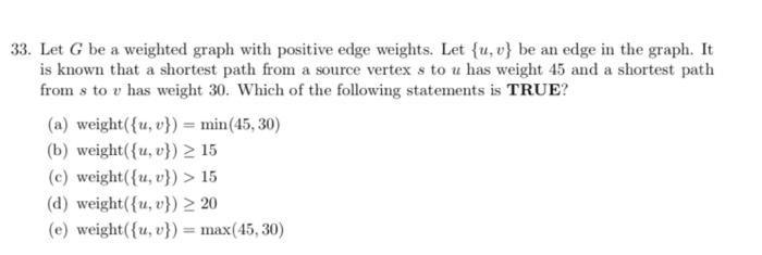 Solved 33. Let G be a weighted graph with positive edge | Chegg.com
