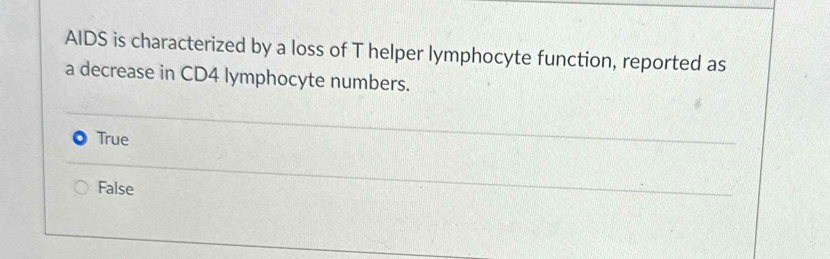 Solved AIDS is characterized by a loss of T helper | Chegg.com