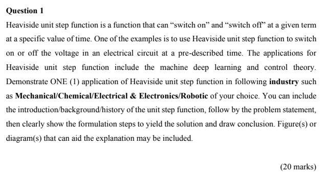 Solved Question 1heaviside Unit Step Function Is A Function