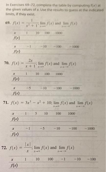 Solved In Exercises 69-72, complete the table by computing | Chegg.com