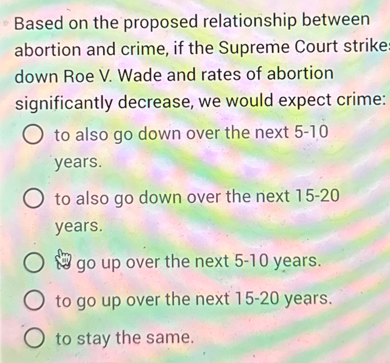 Solved Based on the proposed relationship between abortion | Chegg.com