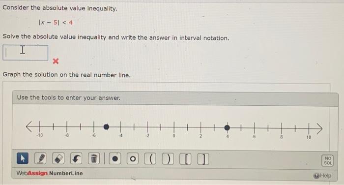 Solved Consider the absolute value inequality. ∣x−5∣