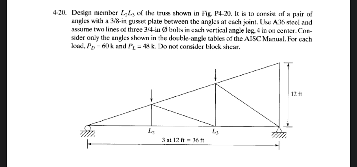 Solved 4-20. ﻿Design member L2L3 ﻿of the truss shown in Fig. | Chegg.com