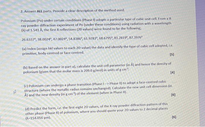 Solved 2 Answer All Parts Provide A Clear Description Of