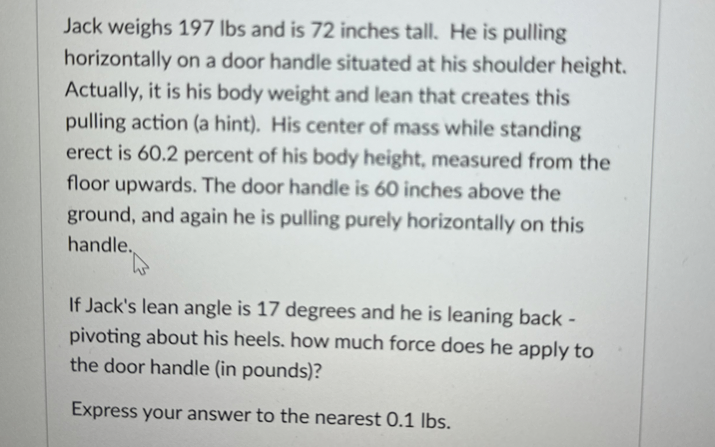 Solved Jack weighs 197 ﻿lbs and is 72 ﻿inches tall. He is | Chegg.com
