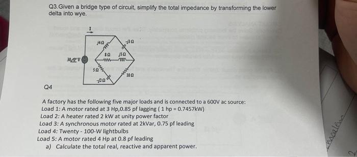Solved Q3. Given a bridge type of circuit, simplify the | Chegg.com