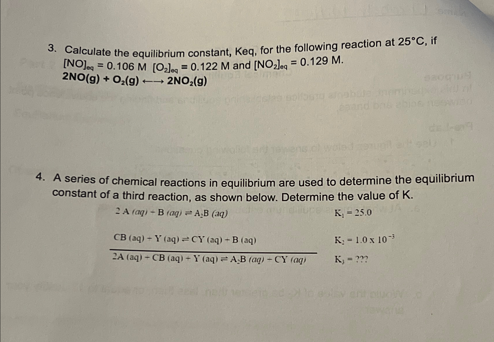 Solved Calculate the equilibrium constant, Keq, for the | Chegg.com