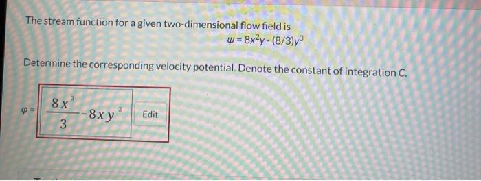 Solved The stream function for a given two-dimensional flow | Chegg.com