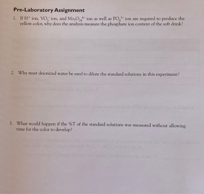 Solved Pre-Laboratory Assignment 1. If H+ ion, VO,"ion, and | Chegg.com