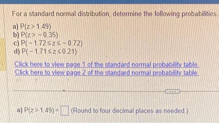 Solved For a standard normal distribution, determine the | Chegg.com