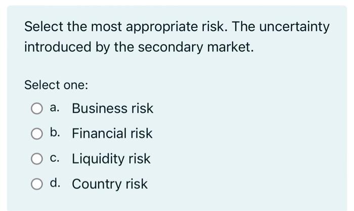 Solved Select the most appropriate risk. The uncertainty | Chegg.com