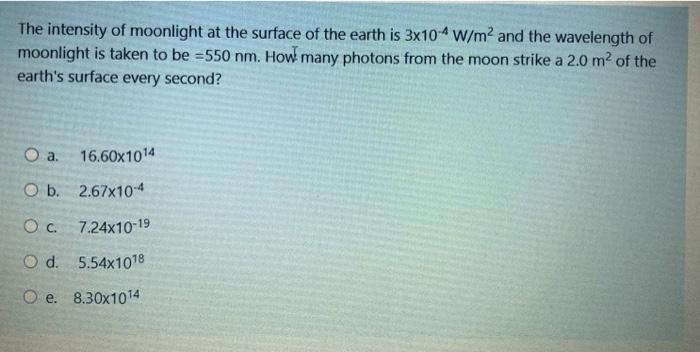 Solved The intensity of moonlight at the surface of the | Chegg.com