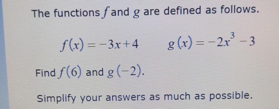 Solved The functions f ﻿and g ﻿are defined as | Chegg.com
