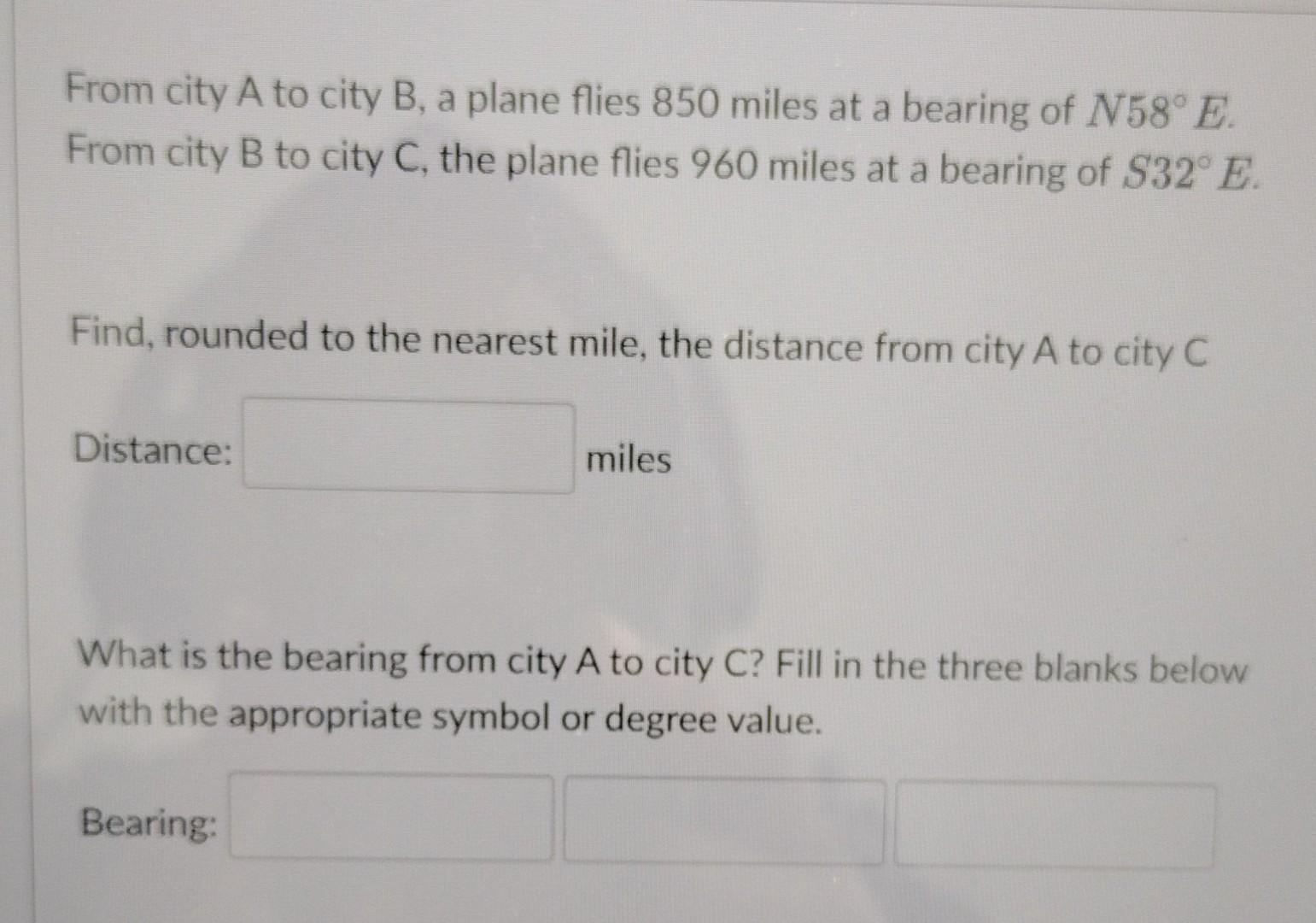 Solved From city A to city B, a plane flies 850 miles at a | Chegg.com
