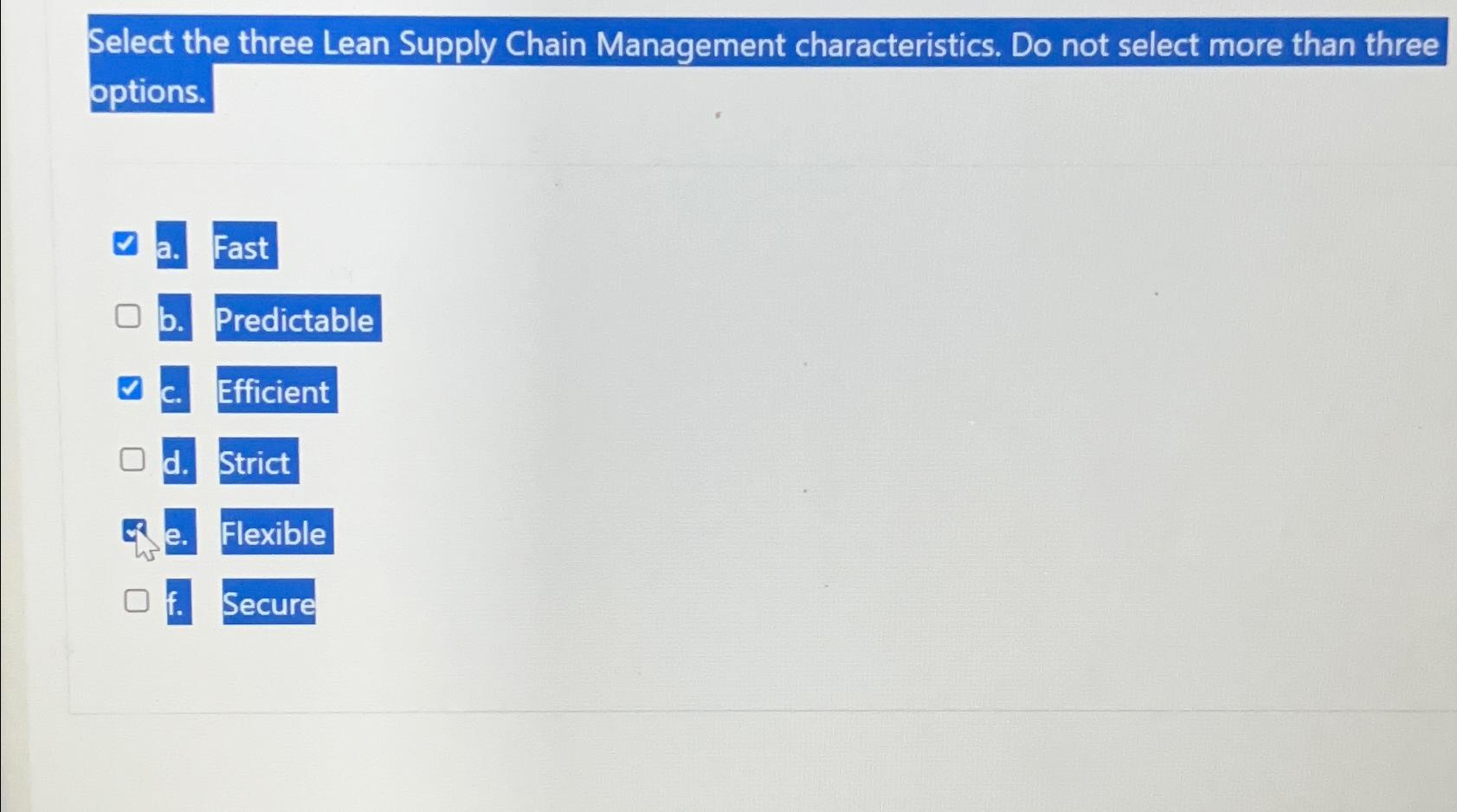 Solved Select the three Lean Supply Chain Management | Chegg.com