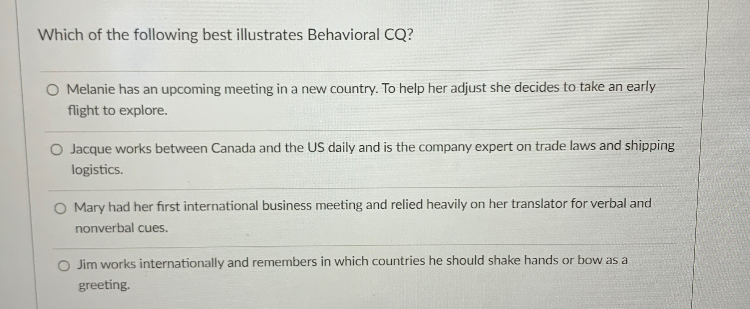 Solved Which of the following best illustrates Behavioral | Chegg.com