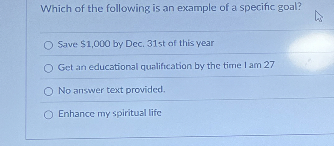 Solved Which of the following is an example of a specific | Chegg.com