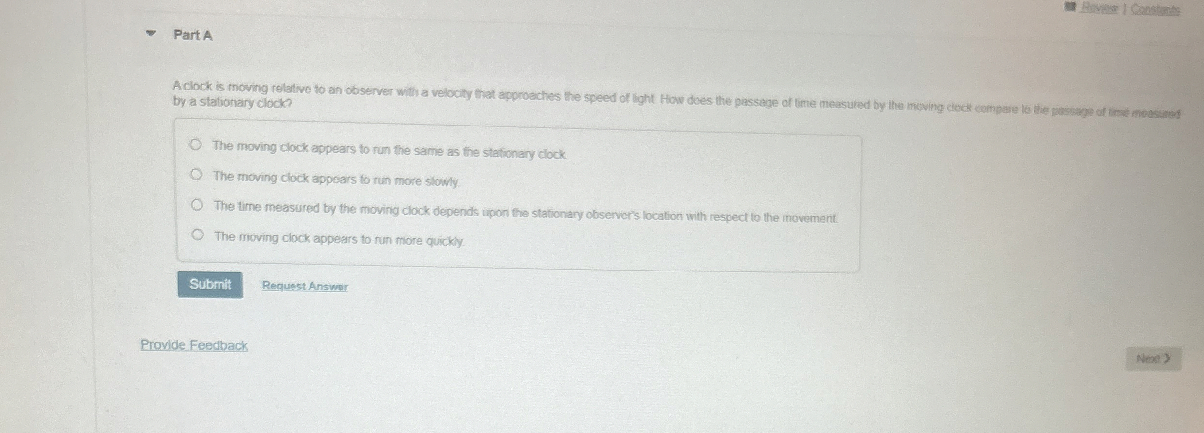 Solved Part AA clock is moving relative to an observer with | Chegg.com