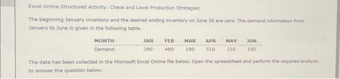 Excel Online Structured Activity: Chase and Level | Chegg.com