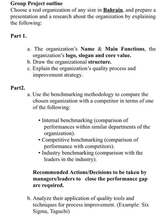 Solved Group Project outline Choose a real organization of | Chegg.com
