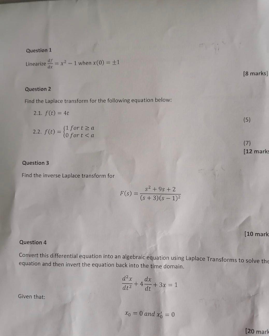Solved Question 1 Linearize =x- 1 when x(0) = 21 dx [8 | Chegg.com