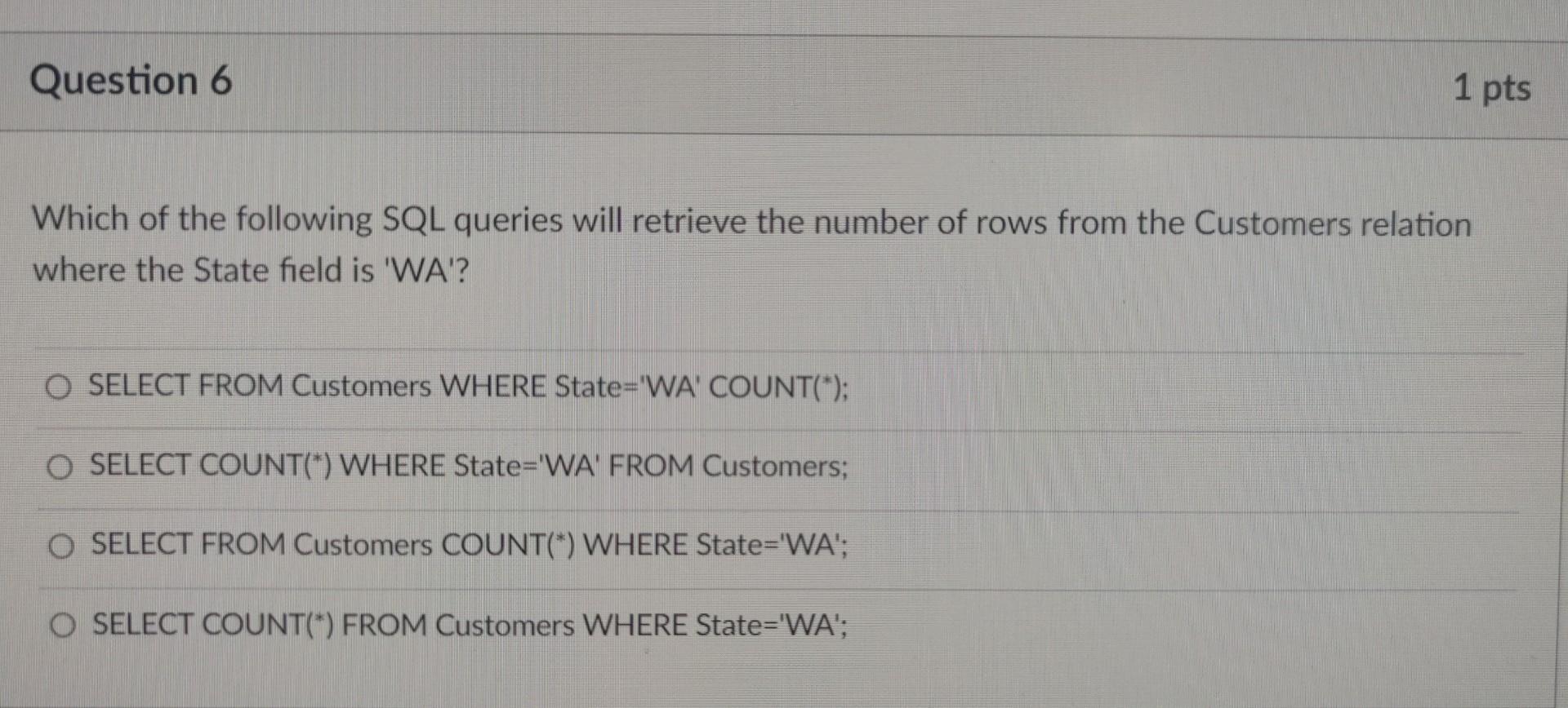 Solved Which of the following SQL queries will retrieve the | Chegg.com