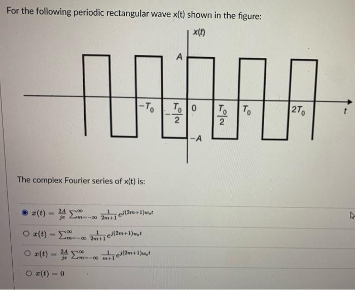 Solved For the following periodic rectangular wave x(t) | Chegg.com
