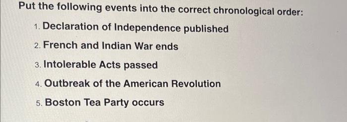 Solved Put the following events into the correct | Chegg.com