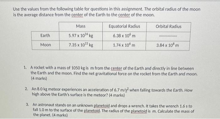 Solved Use the values from the following table for questions | Chegg.com