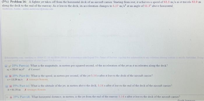 Solved (3%) Problem 16: A fighter jet takes off from the | Chegg.com