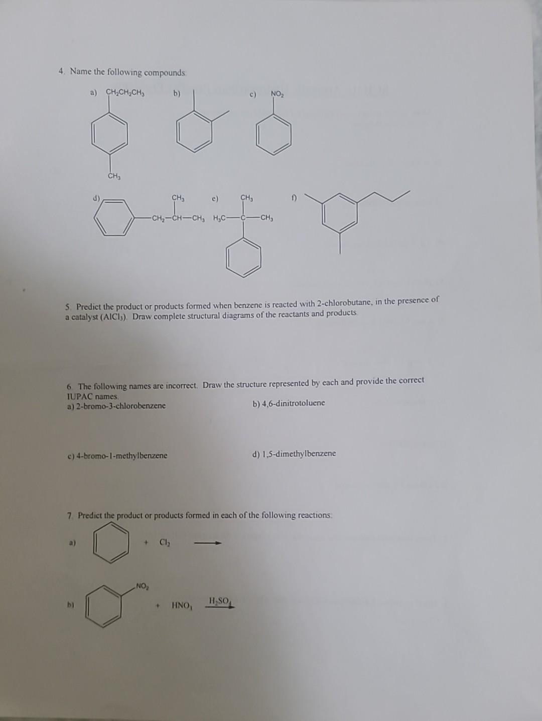 Solved 4. Name the following compounds b) d) c) c) f) 5. | Chegg.com