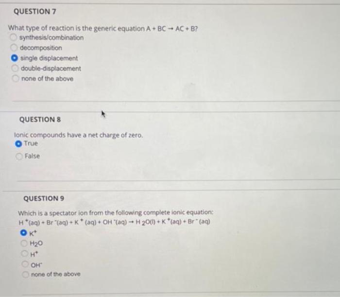 Solved QUESTION 7 What type of reaction is the generic | Chegg.com