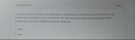 Solved Question 31 ﻿ptsUsing the pooled variance formula | Chegg.com