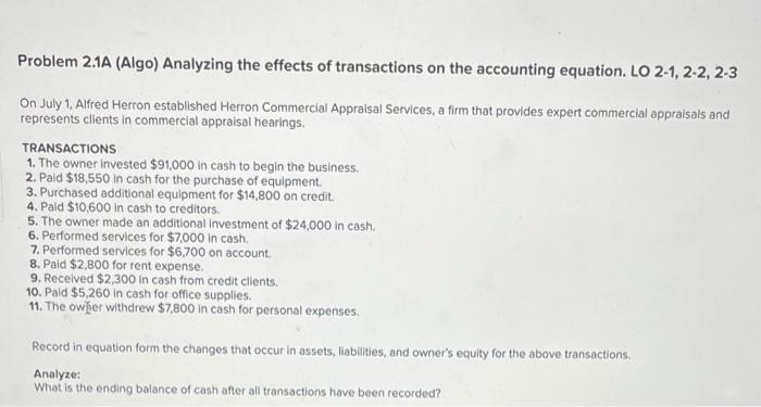 Solved Problem 2.1A (Algo) Analyzing the effects of | Chegg.com