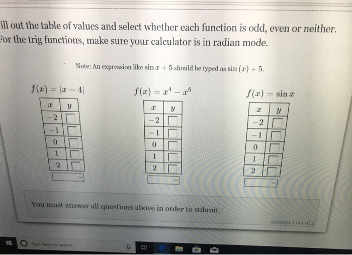 Solved ill out the table of values and select whether each | Chegg.com