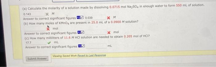 Solved XM (a) Calculate the molarity of a solution made by | Chegg.com