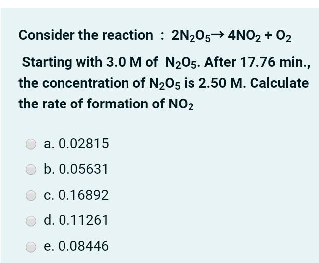 Solved Consider the reaction : 2N205→ 4NO2 + O2 Starting | Chegg.com