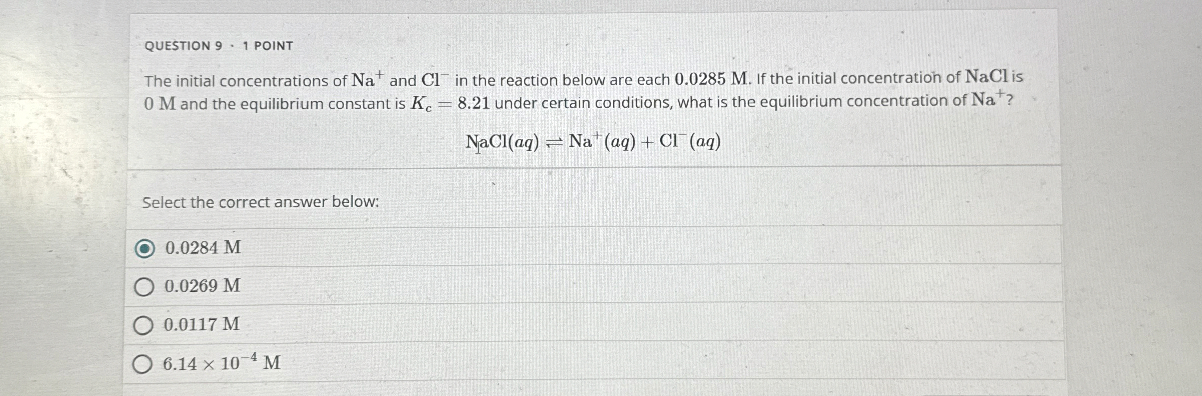 QUESTION 9 • 1 ﻿POINTThe initial concentrations of | Chegg.com