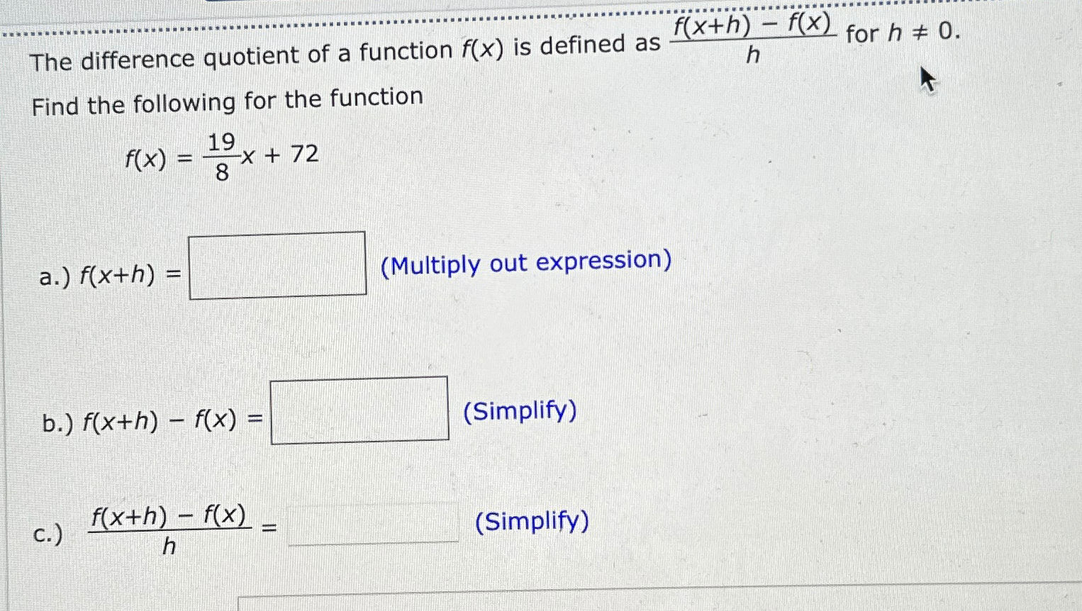 Solved The difference quotient of a function f(x) ﻿is | Chegg.com