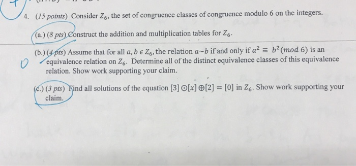 Solved 4. (15 points) Consider 26, the set of congruence | Chegg.com