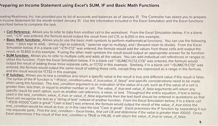 Solved reparing an Income Statement using Excel's SUM, IF | Chegg.com