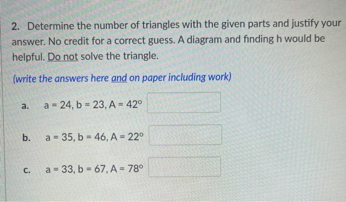 Solved 2. Determine the number of triangles with the given | Chegg.com