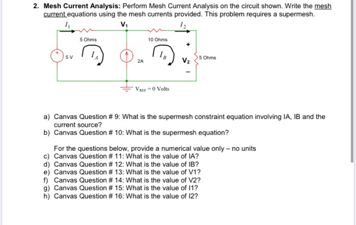 Solved 2. Mesh Current Analysis: Perform Mesh Current | Chegg.com