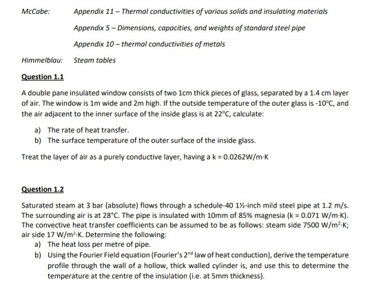 Solved McCabe: Appendix 11 - Thermal conductivities of | Chegg.com