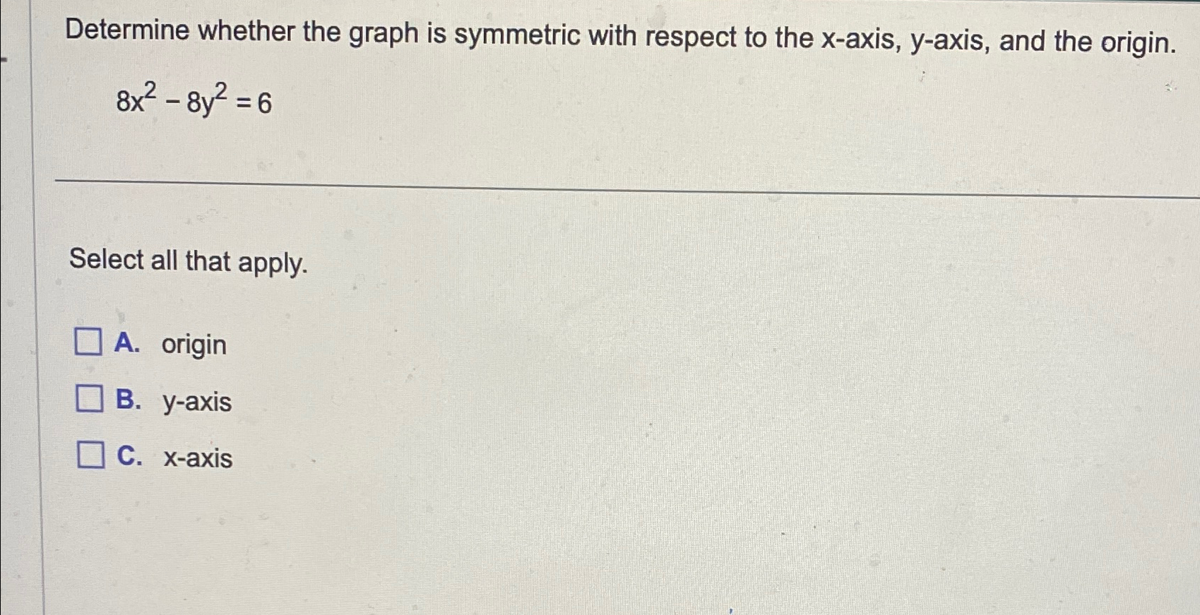 Solved Determine whether the graph is symmetric with respect | Chegg.com